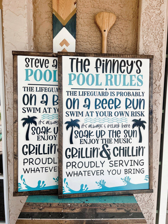 Family Pool Rules Wood Sign – Salty Charm Gift Co
